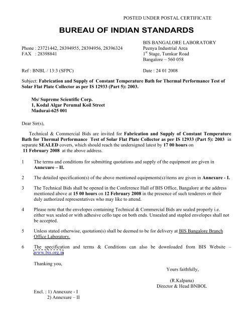 BUREAU OF INDIAN STANDARDS - BIS