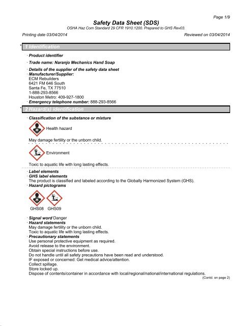 Safety Data Sheet SDS 