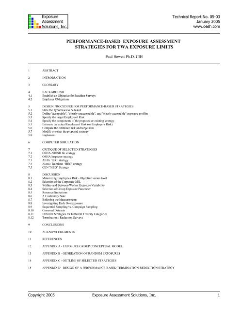 PERFORMANCE-BASED EXPOSURE ASSESSMENT STRATEGIES FOR TWA EXPOSURE LIMITS
