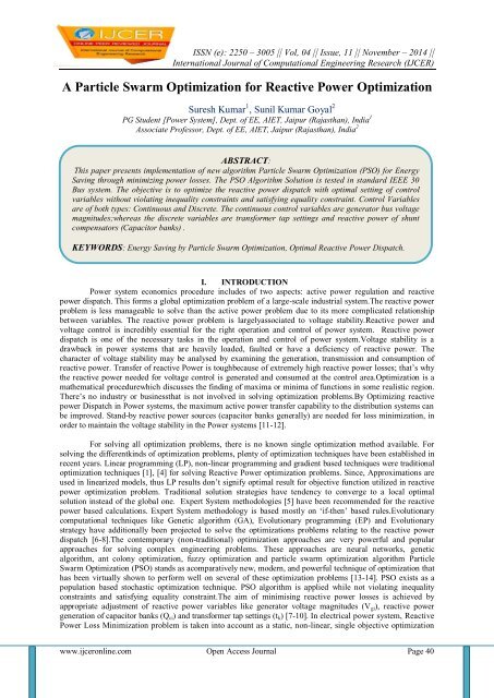 A Particle Swarm Optimization for Reactive Power Optimization