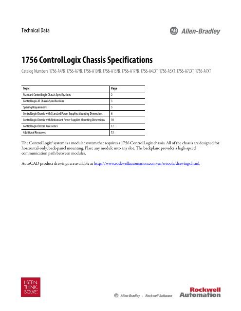 1756 ControlLogix Chassis Specifications