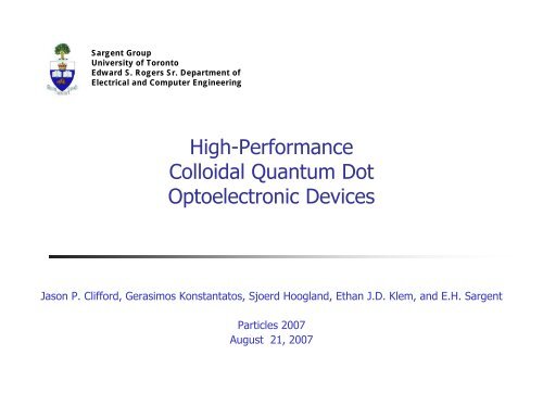 High-Performance Colloidal Quantum Dot Optoelectronic Devices