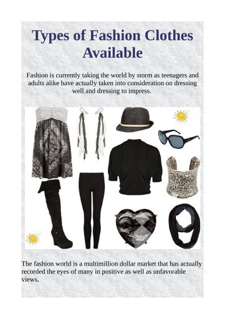 Types of Fashion Clothes Available