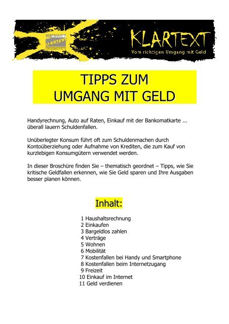 TIPPS ZUM UMGANG MIT GELD