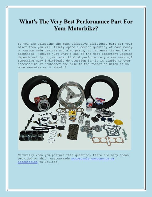 What's The Very Best Performance Part For Your Motorbike?