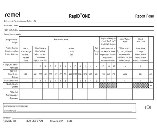 Remel RapID ONE Report pad Remel RapID ONE Report pad