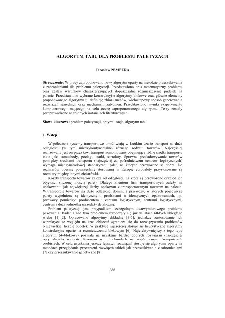 Algorytm tabu dla problemu paletyzacji - PTZP