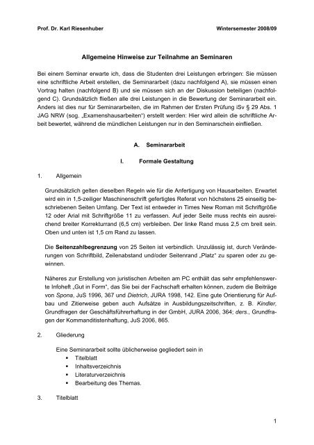 Allgemeine Hinweise zur Teilnahme an Seminaren