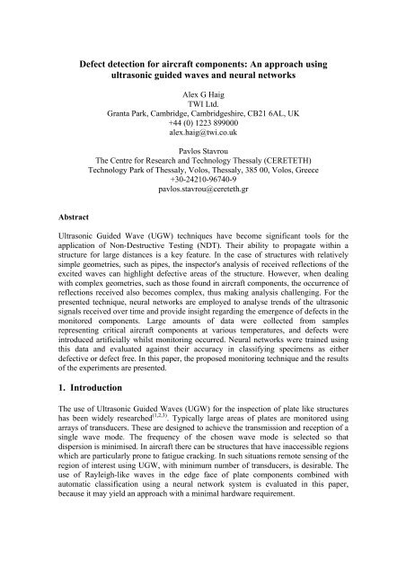 Defect detection for aircraft components: an approach using - BINDT