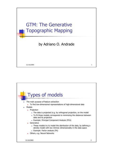 GTM: The Generative Topographic Mapping Types of models