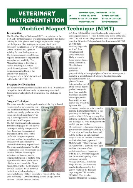 Modified Maquet Technique (MMT) - Veterinary Instrumentation