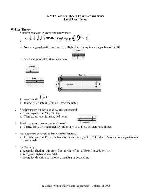 MMTA Written Theory Exam Requirements Level 3 and Below ...