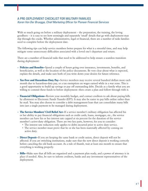 Pre-Deployment Checklist - National Military Family Association