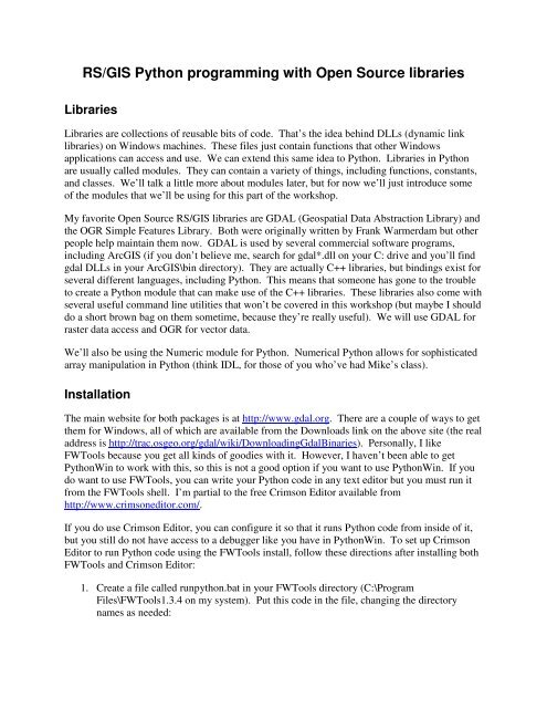 Rsgis Python Programming With Open Source Libraries