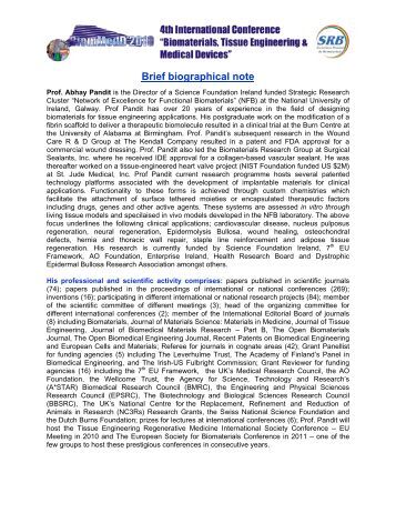 Personal Information Biographical Note / Brief Bio Selected ...