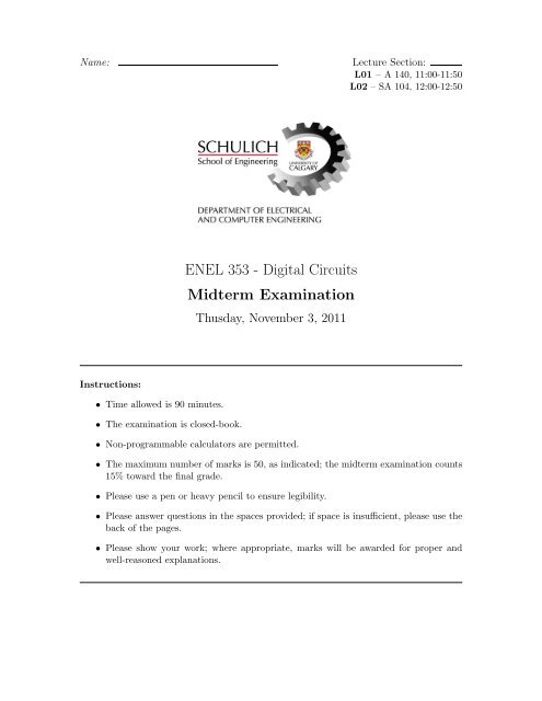 ENEL 353 - Digital Circuits Midterm Examination
