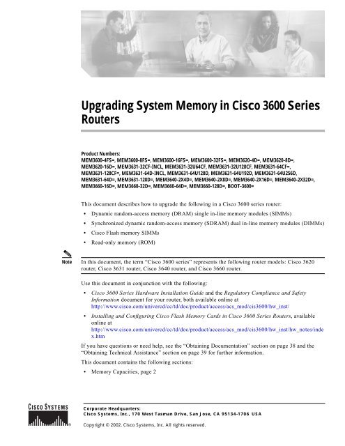 Upgrading System Memory in Cisco 3600 Series Routers - CXtec