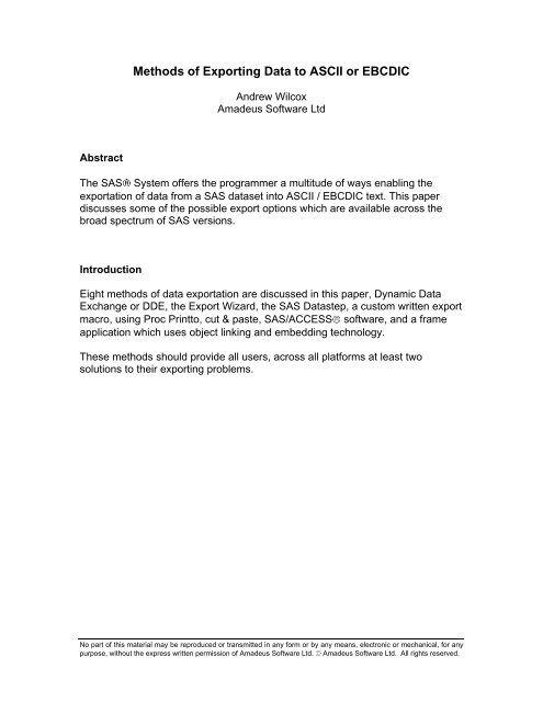 Methods Of Exporting Data To Ascii Or Ebcdic