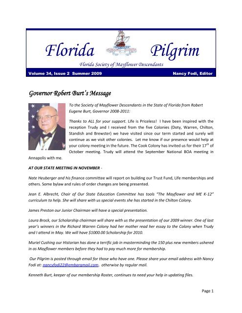 Summer 2009 - Florida Society of Mayflower Descendants