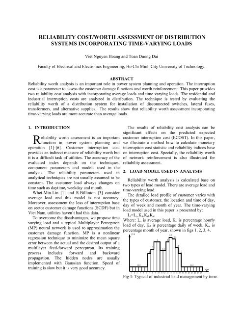 Reliability Cost Worth Assessment Of Distribution Systems