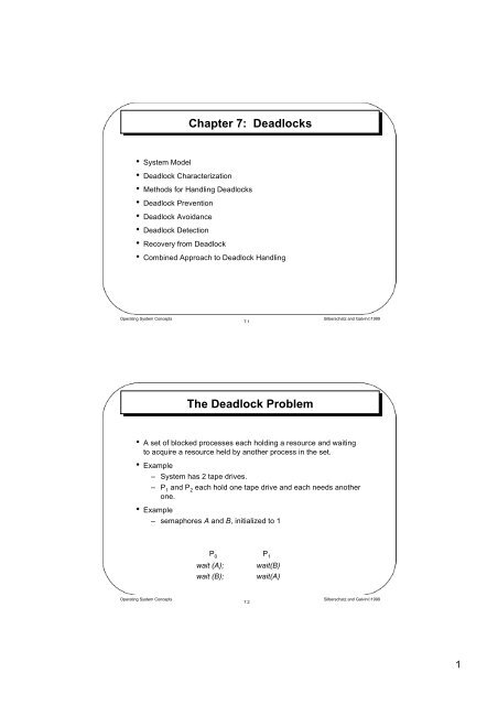 Chapter 7: Deadlocks The Deadlock Problem
