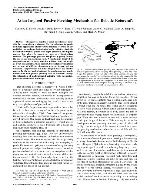 Avian-Inspired Passive Perching Mechanism for ... - University of Utah