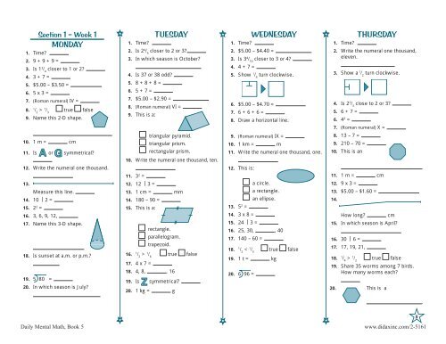 Download Free Pages from Daily Mental Math, Grade 6