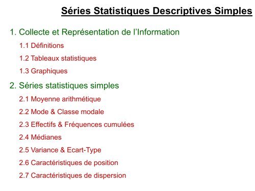 SÃ©ries Statistiques Descriptives Simples