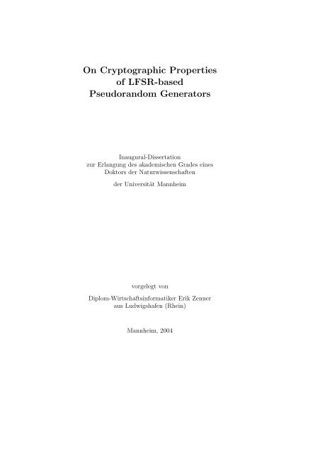 On Cryptographic Properties Of Lfsr Based Pseudorandom