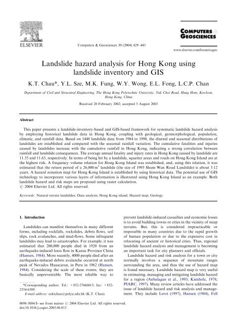 Landslide hazard analysis for Hong Kong using landslide inventory ...