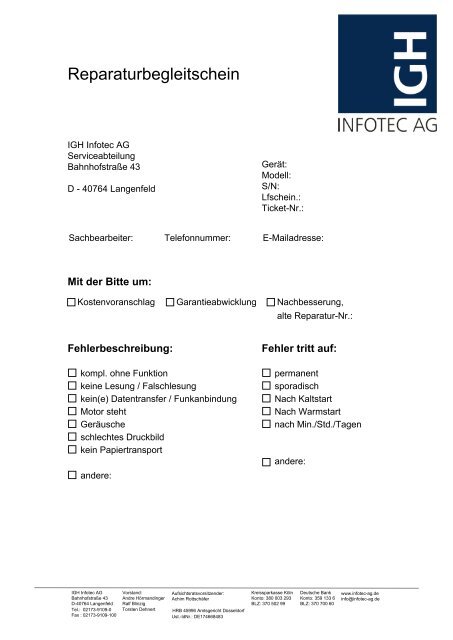 Reparatur-Begleitschein - IGH Infotec AG