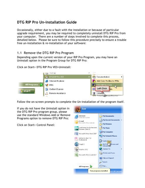 DTG RIP Pro Un-installation Guide - DTG Digital
