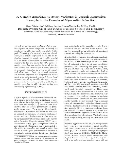 A Genetic Algorithm To Select Variables In Logistic Regression