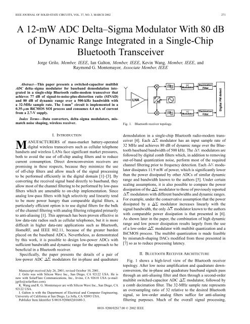 A 12-mW ADC delta-sigma modulator with 80 dB of dynamic range ...