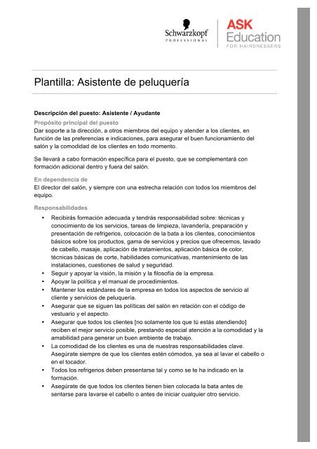Plantilla: Asistente de peluquería