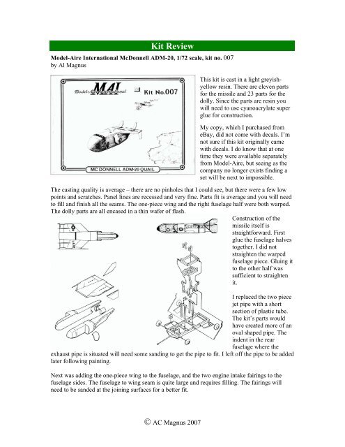 McDonnell ADM-20 Quail - 1/72 scale Rockets, Missiles, Drones ...