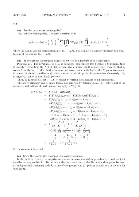 STAT 8640 BAYESIAN STATISTICS SOLUTION for HW6 1 5.2 (a ...
