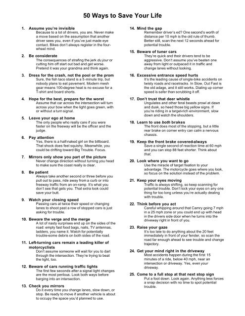 50 Ways to Save Your Life