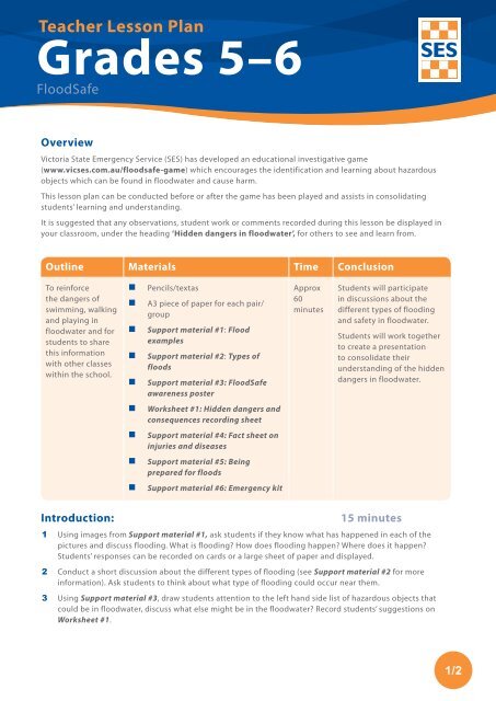 Grades 5-6 Lesson Plan.pdf - Victoria State Emergency Service