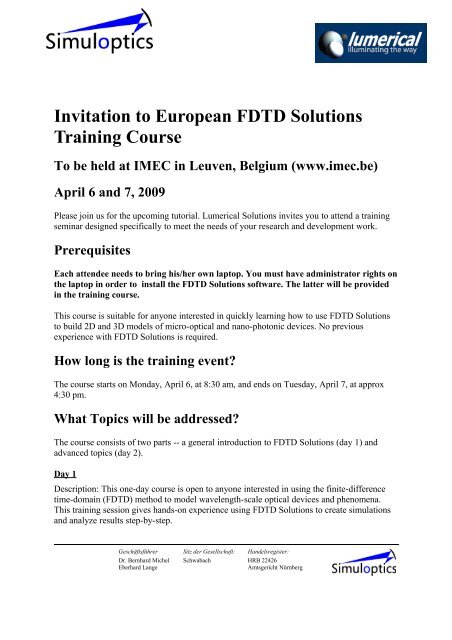 Invitation to the first European FDTD Solutions Training Course