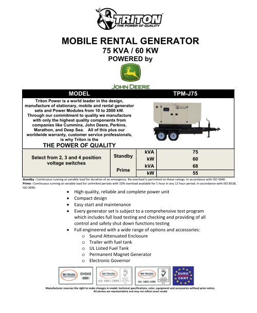 MOBILE RENTAL GENERATOR - Triton Power - Americas Generators