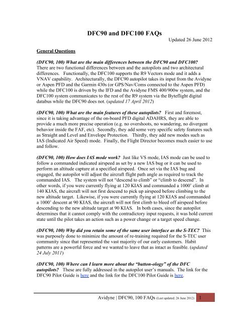 DFC90 and DFC100 FAQs Rev 8_8 - Avidyne