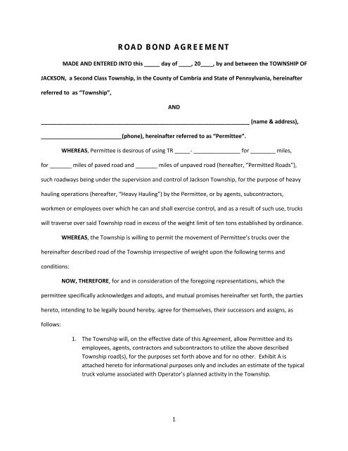 Road Bond Application - Jackson Township