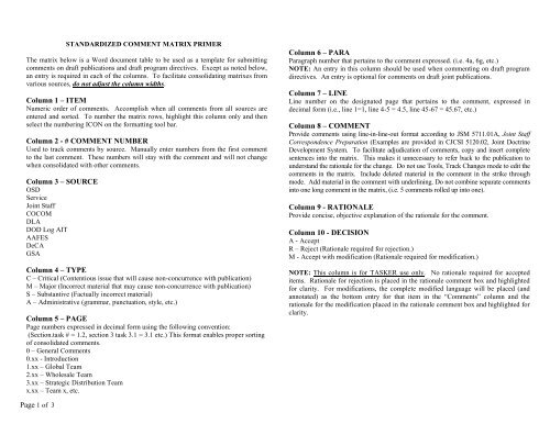 DTR Chapter 512 Comment Matrix - DRAFT