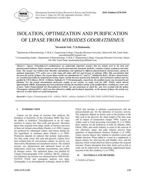 isolation, optimization and purification of lipase from myroides ...