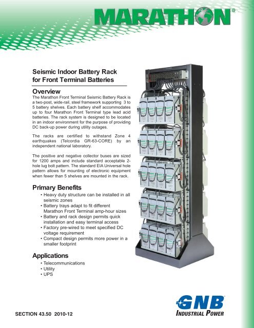 Seismic Indoor Battery Rack for Front Terminal Batteries Section 43.50