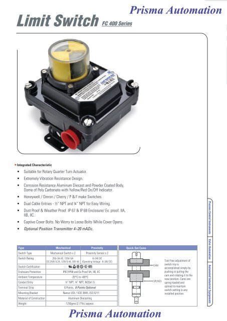 Limit Switch FC 400 Series - Prisma Instruments