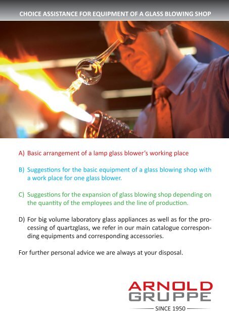Glass blowing shop equipment guide - Arnold Gruppe