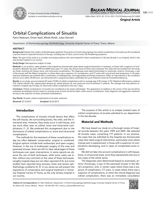 Orbital Complications of Sinusitis - Balkan Medical Journal