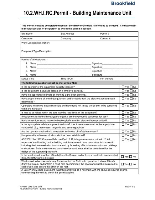 Building Maintenance Unit - Brookfield Properties